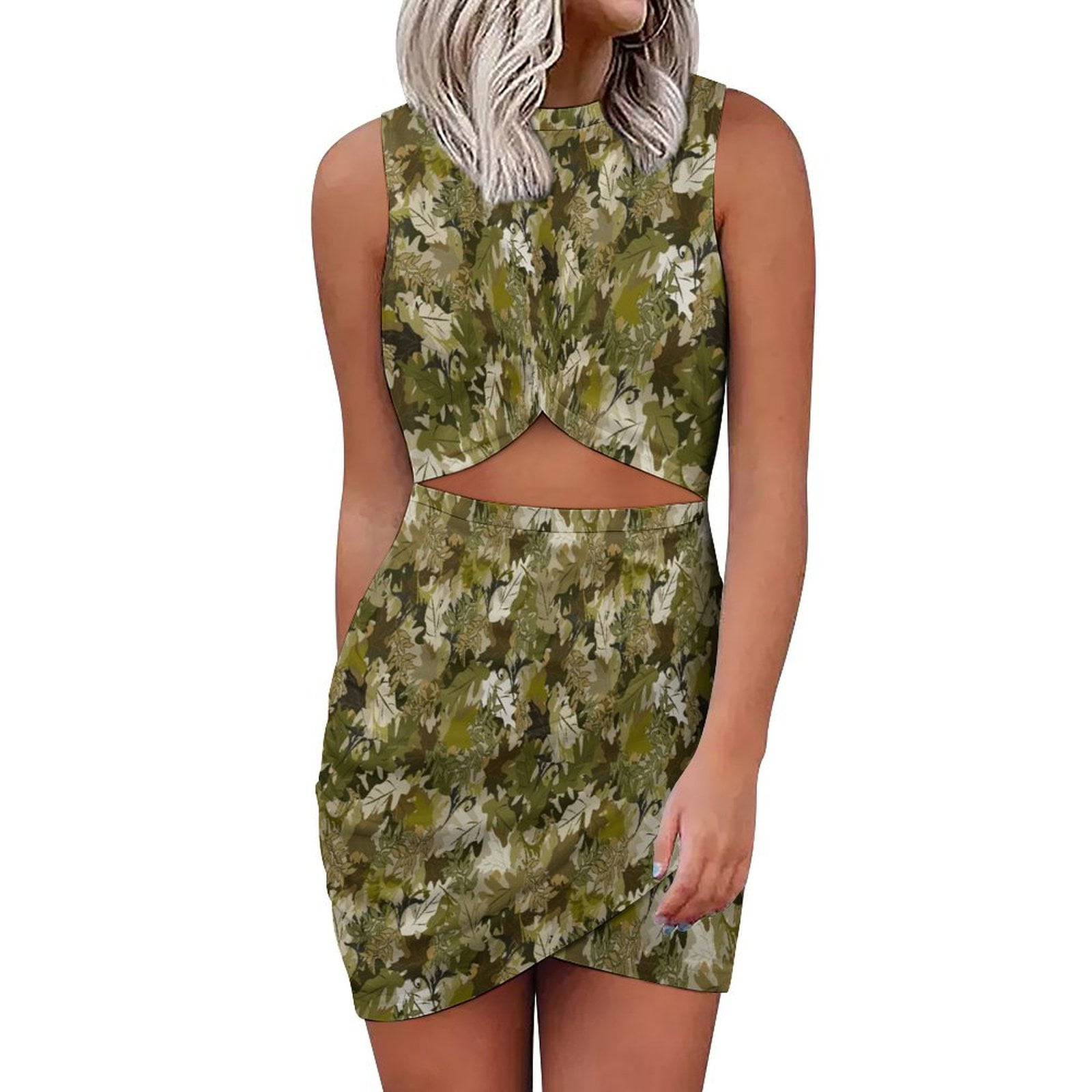 Autumn Leaves Camouflage Women's Crossover Slim Hip Dress Summer ...