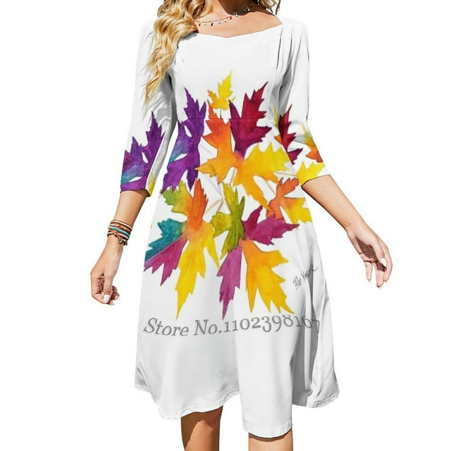 Autumn Leaves Collage Evening Party Dresses Midi Sexy Dress Female ...