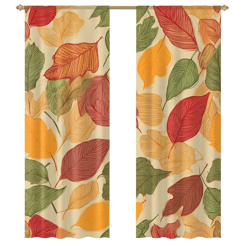 Autumn Leaves Colorful Pattern Design Sheer Voile Curtain Window Tulle ...