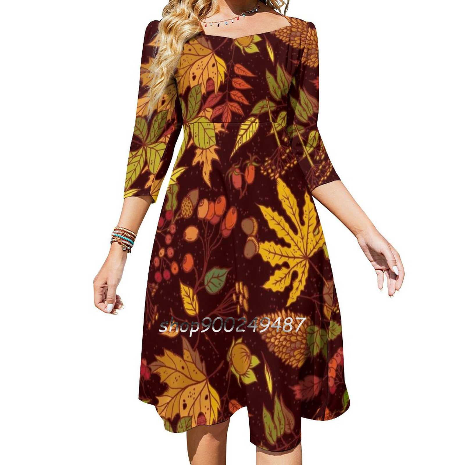 Autumn Leaves Cs Dried Flowers And Ripe Berries. Flare Dress Square ...