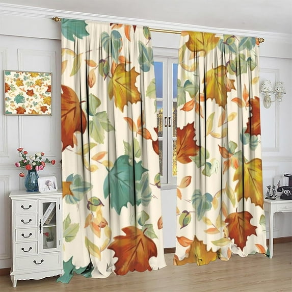 Autumn Leaves Curtains, Fall Thanksgiving Abstract Art Maple Leaves ...