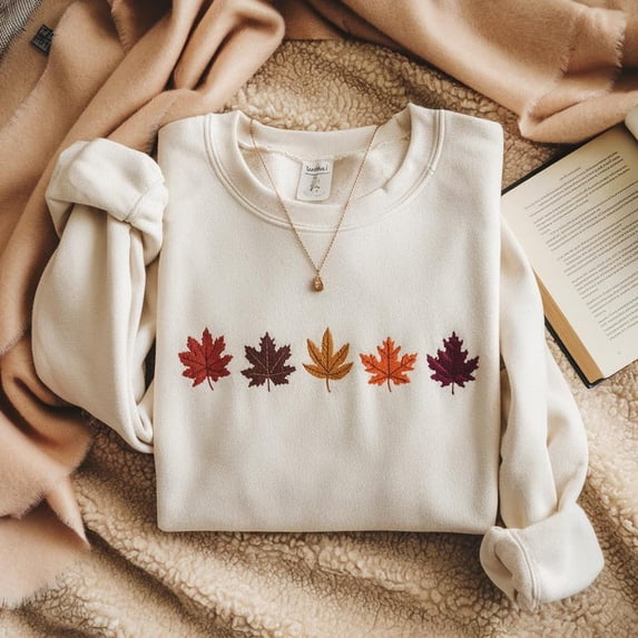 Autumn Leaves Embroidered Sweatshirt | Cozy Fall Aesthetic Pullover ...