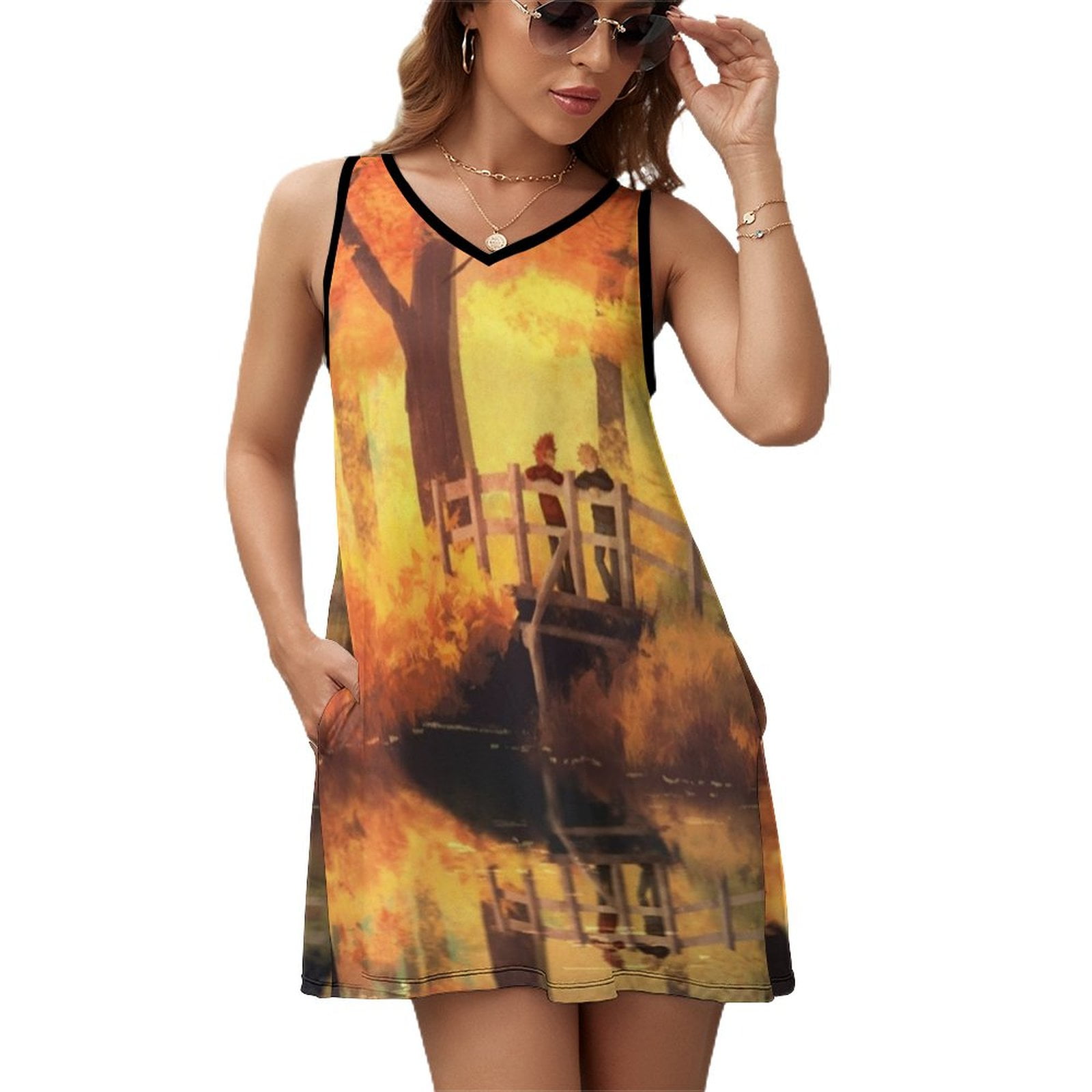 Autumn Leaves Evening Party Dresses Midi Sexy Dress Female Sweet One ...