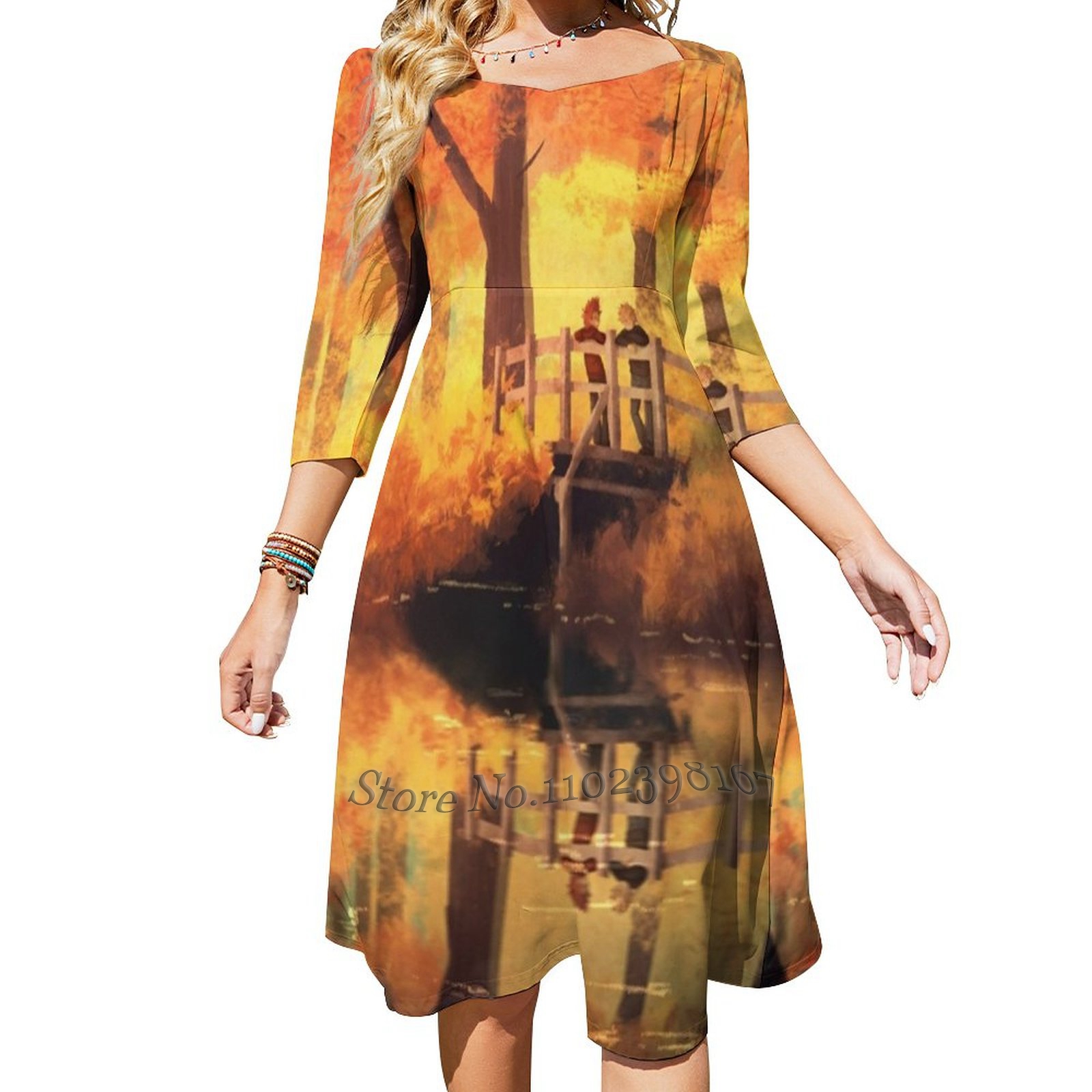 Autumn Leaves Evening Party Dresses Midi Sexy Dress Female Sweet One ...