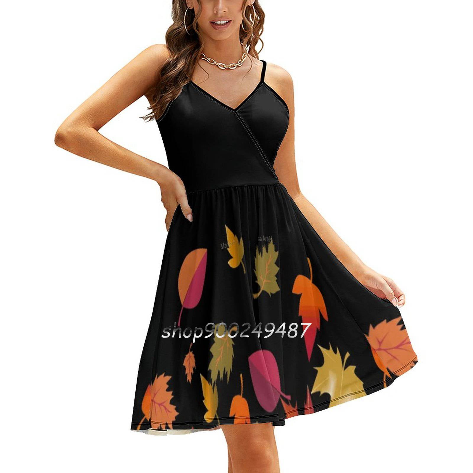 Autumn Leaves Evening Party Dresses Midi Sexy Dress Female Sweet One ...