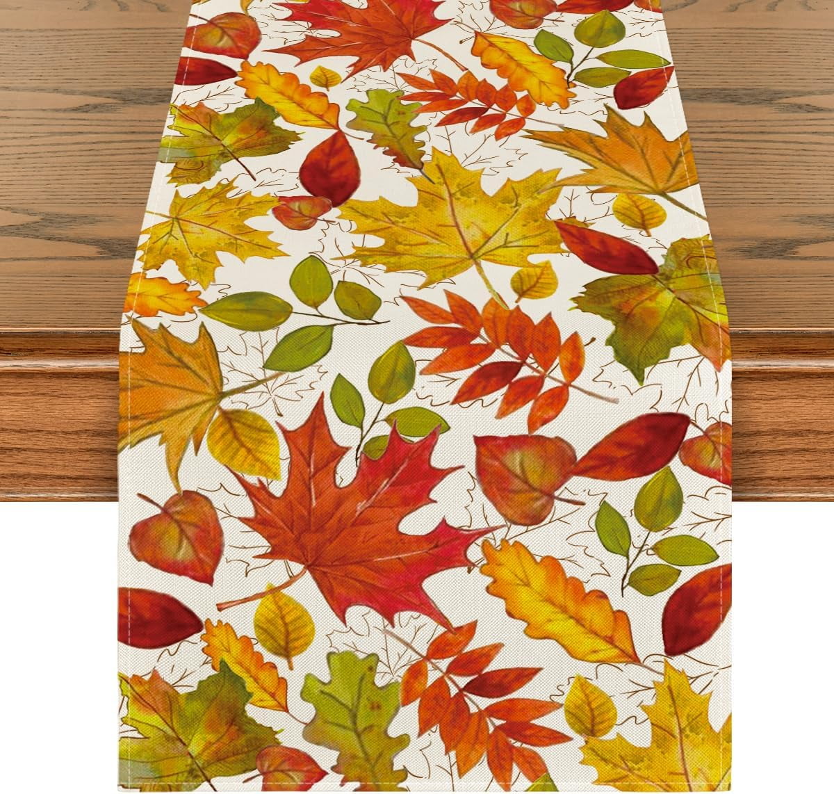 Autumn Leaves Fall Linen Table Runner Kitchen Dining Table r for ...