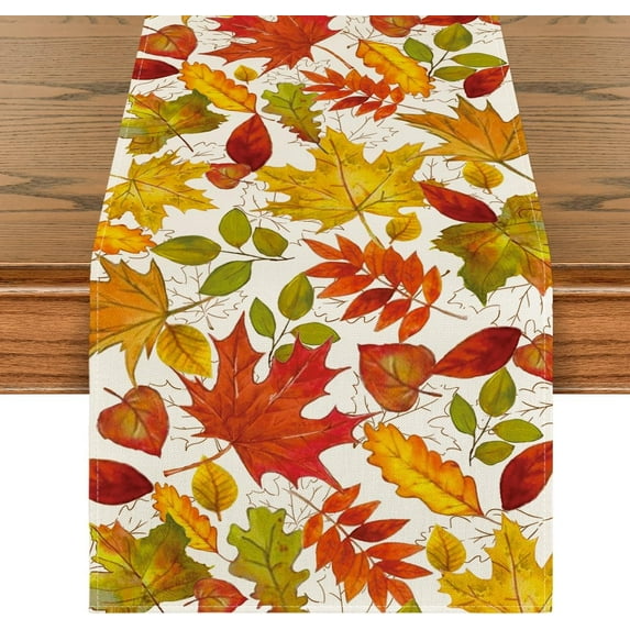 Autumn Leaves Fall Linen Table Runner Kitchen Dining Table r for ...