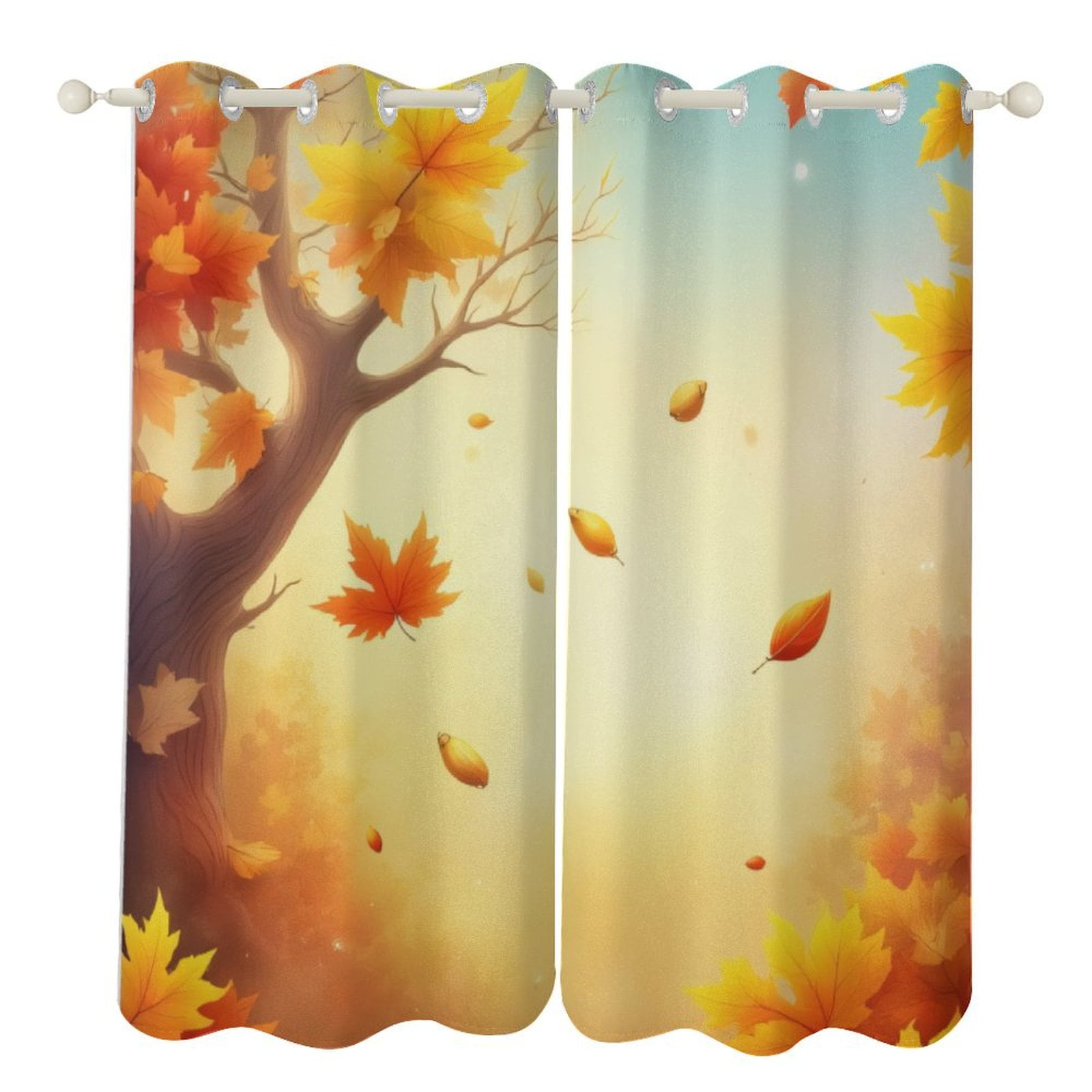 Autumn Leaves Falling Background 2 Panels Curtains for Bedroom Living ...