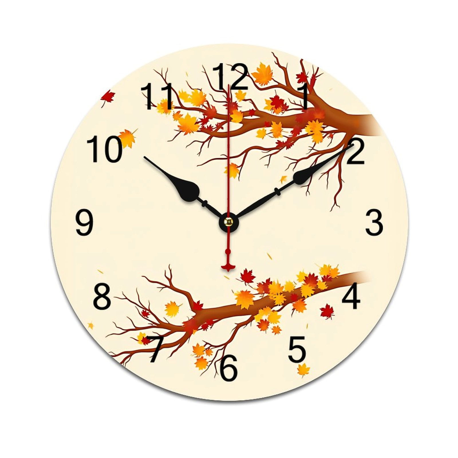 Autumn Leaves Falling Printed Silent Wall Clock Round Kitchen Clock ...