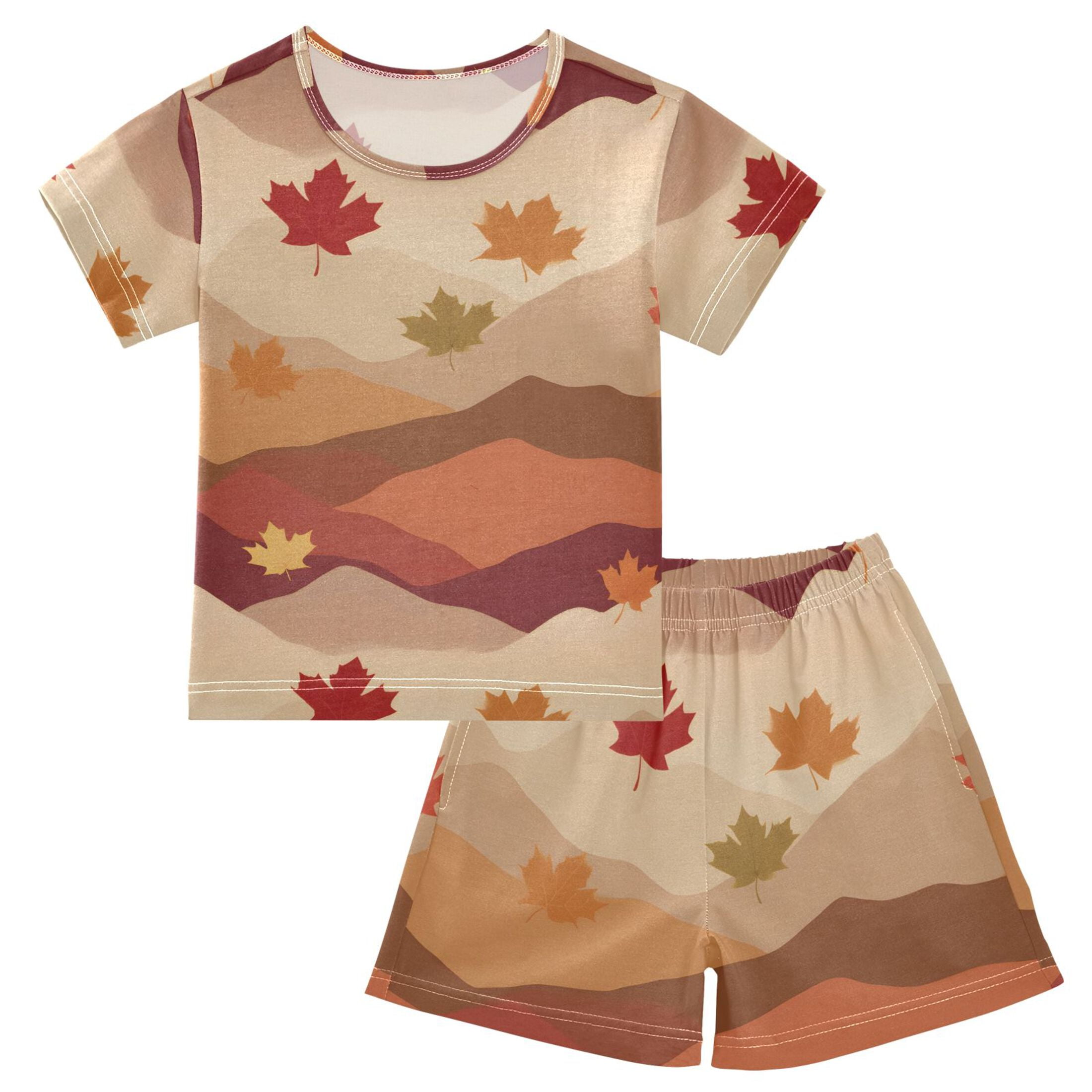 Autumn Leaves Falling Summer Pajama Set Soft Cotton Short Sleeve ...