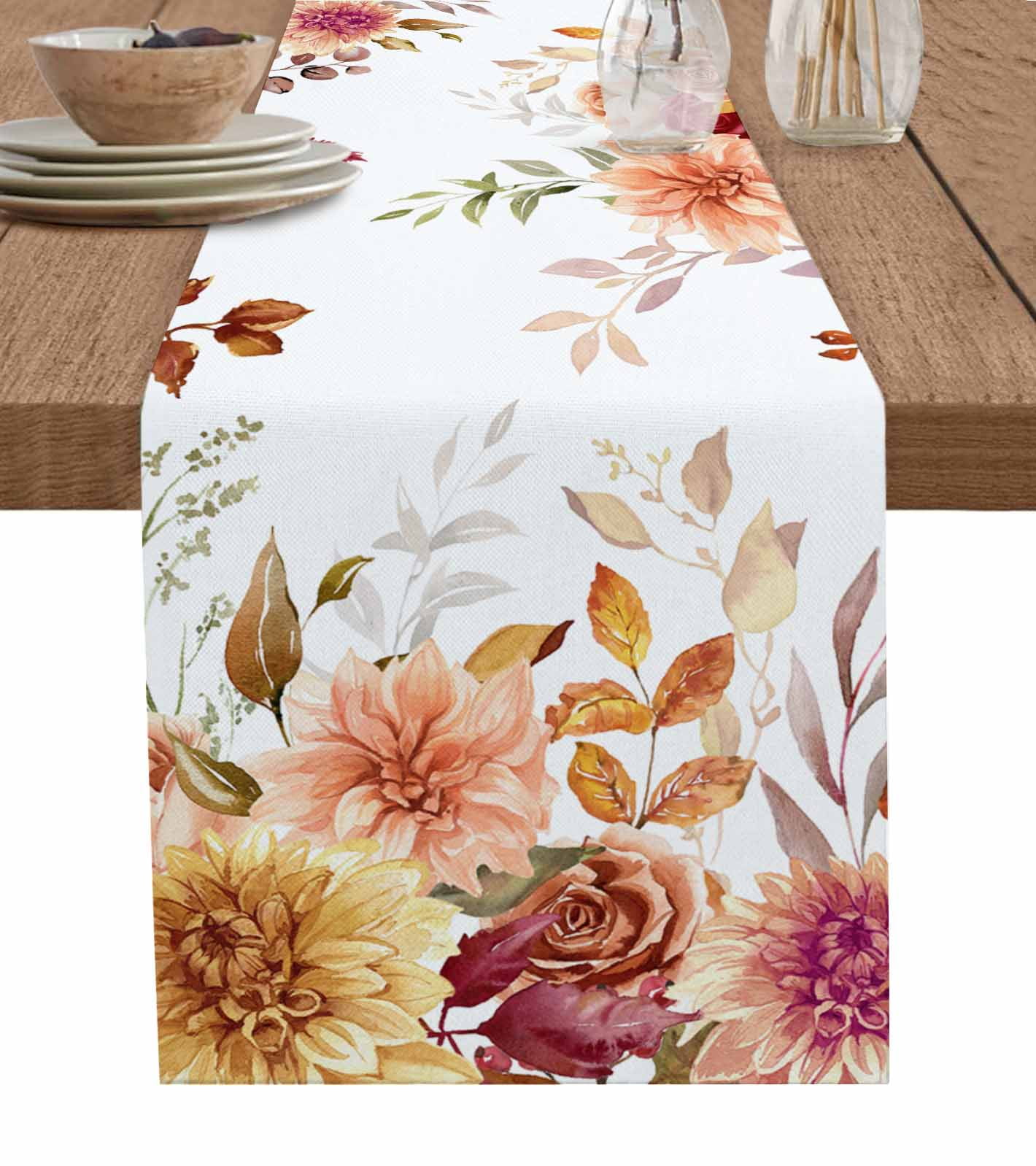 Autumn Leaves Flowers Plants Table Runners Dresser Scarf Table r ...