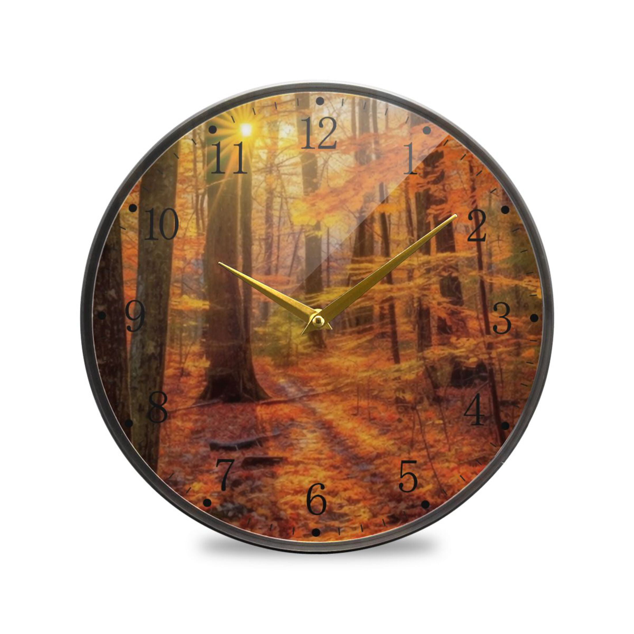 Autumn Leaves Forest Acrylic Wall Clocks Quiet Round Clock Battery ...