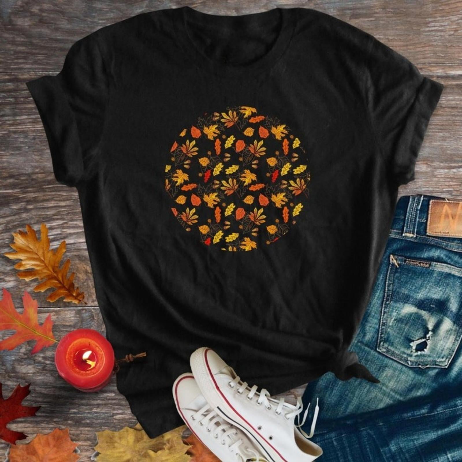 Autumn Leaves Graphic Tee Fall T Shirt Tops Commuting Cotton Short ...