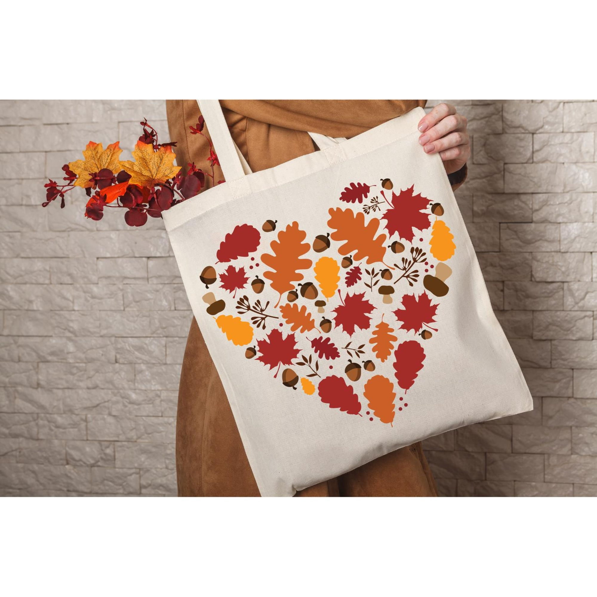 Autumn Leaves Heart Tote Bag Eco-Friendly Fall Canvas Bag - Walmart.com