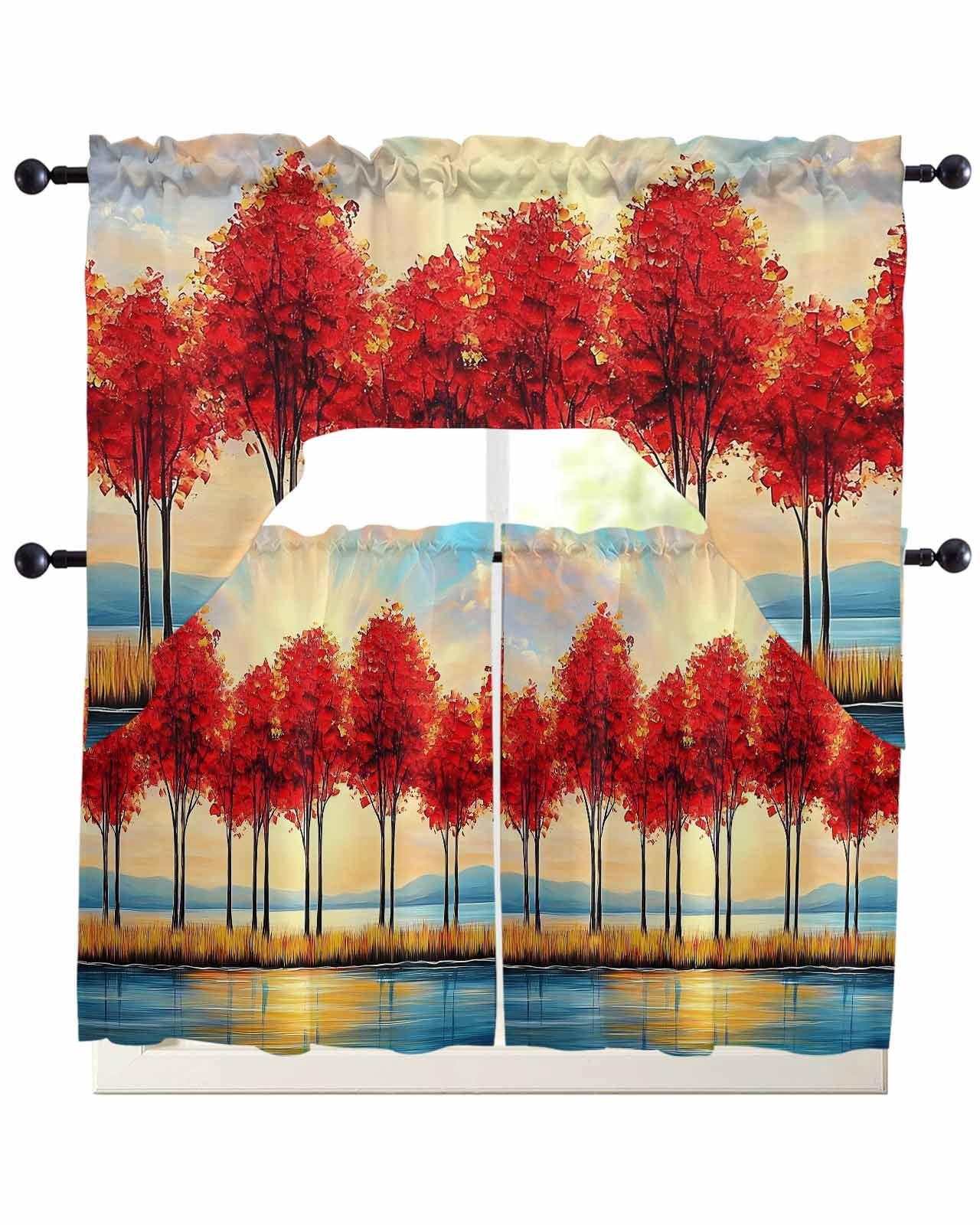 Autumn Leaves Kitchen Curtains Swag Valance and Tier Curtains Set 36 ...