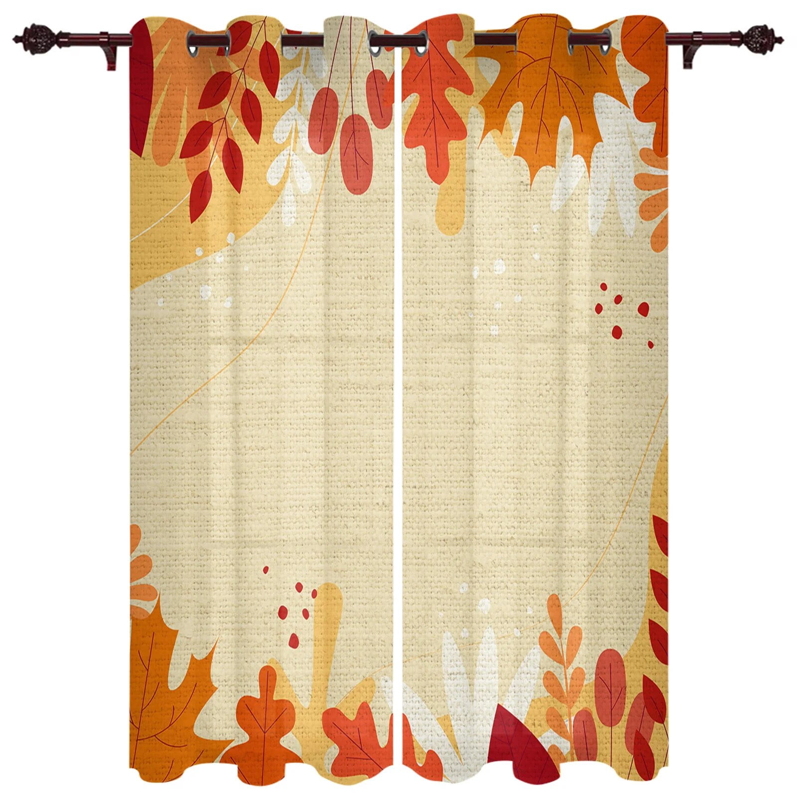 Autumn Leaves Line Cloth Pattern Window Curtain Living Room European ...