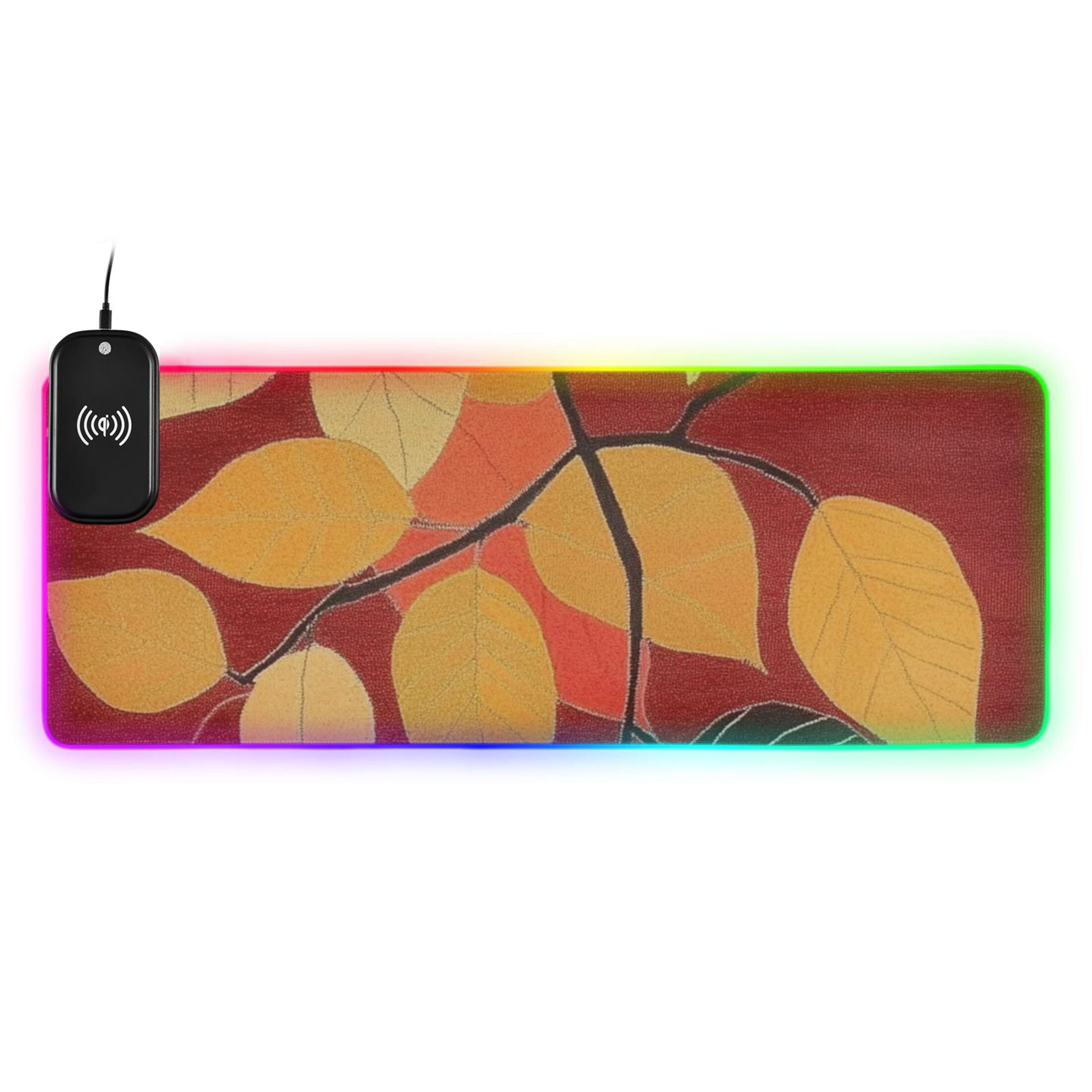 Autumn Leaves Orange Wireless Charging RGB Gaming Mouse Pad Large ...