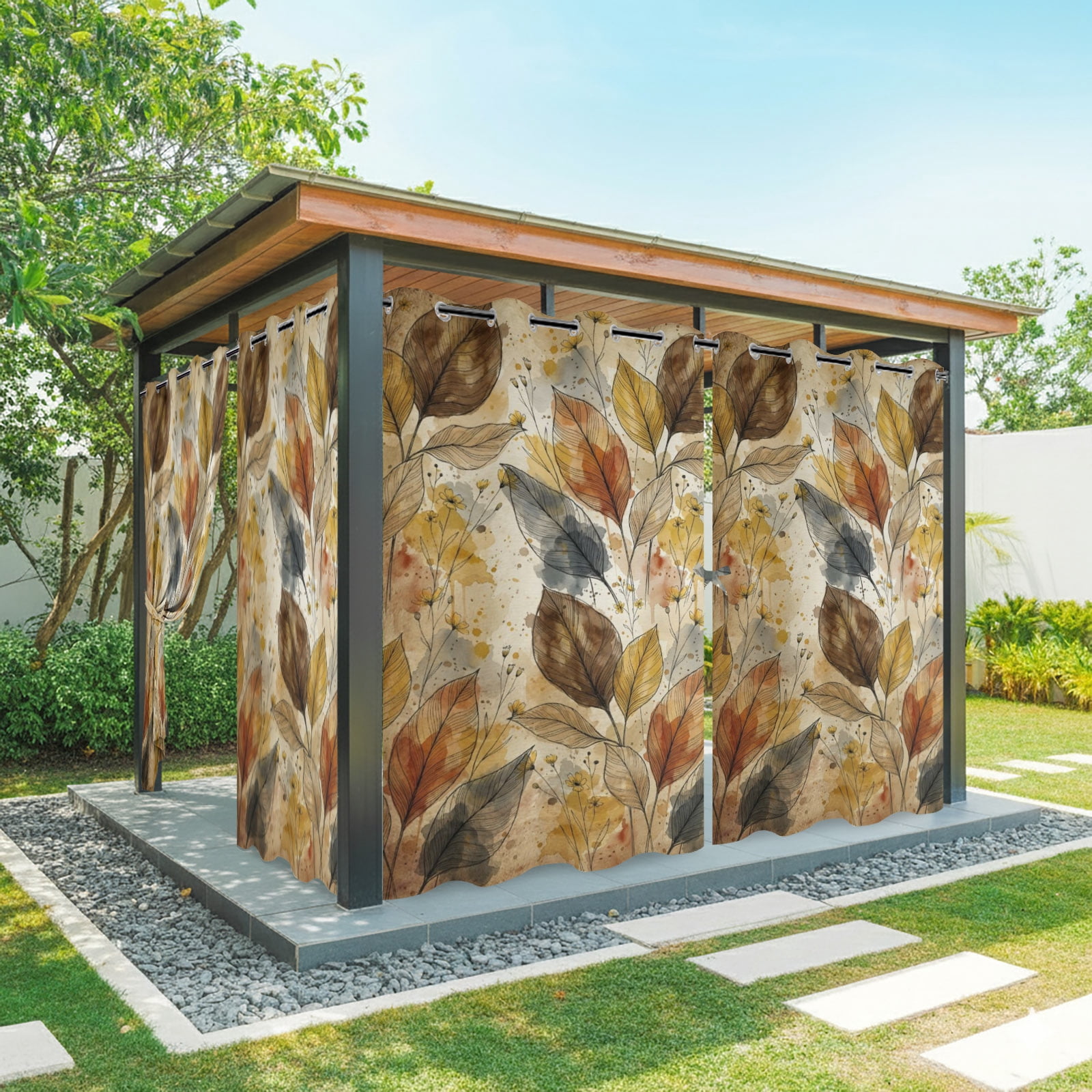 Autumn Leaves Outdoor Curtains for Patio, Botanical Rustic Brown ...