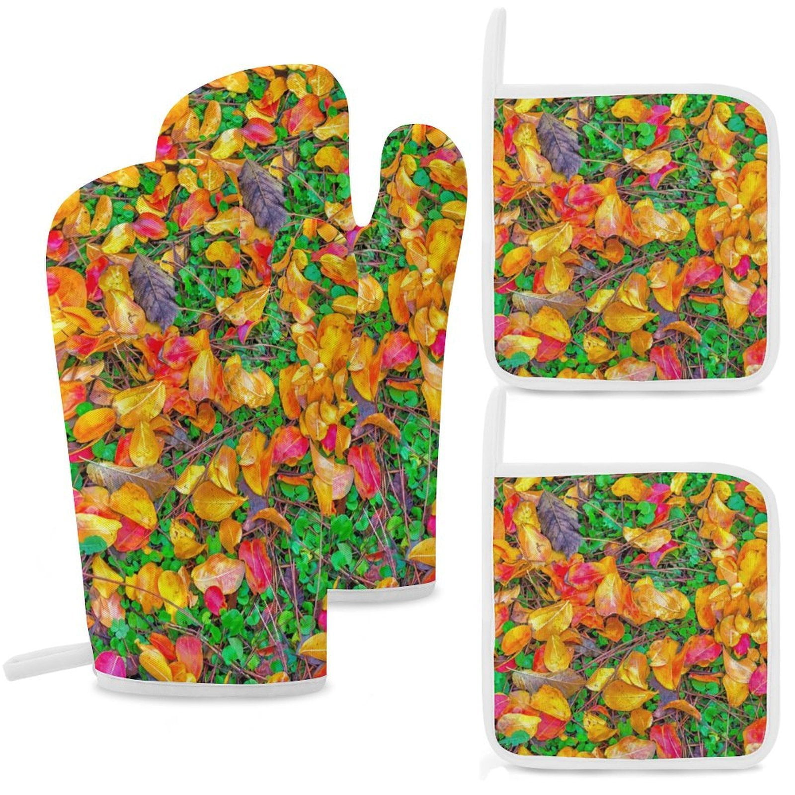 Autumn Leaves Oven Mitts and Pot Holders for Kitchen & Baking - Set of ...