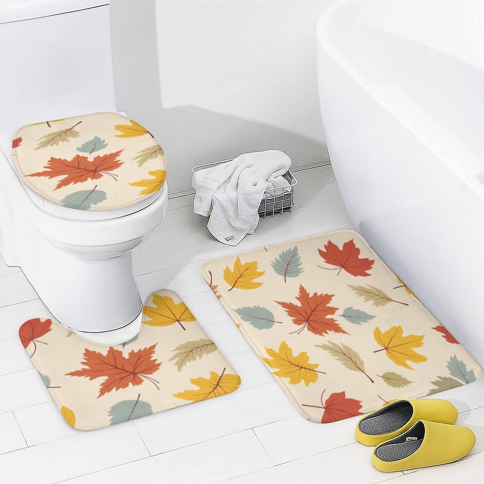 Autumn Leaves Pattern Bathroom Rugs Sets 3 Piece Toilet Lid Cover and ...