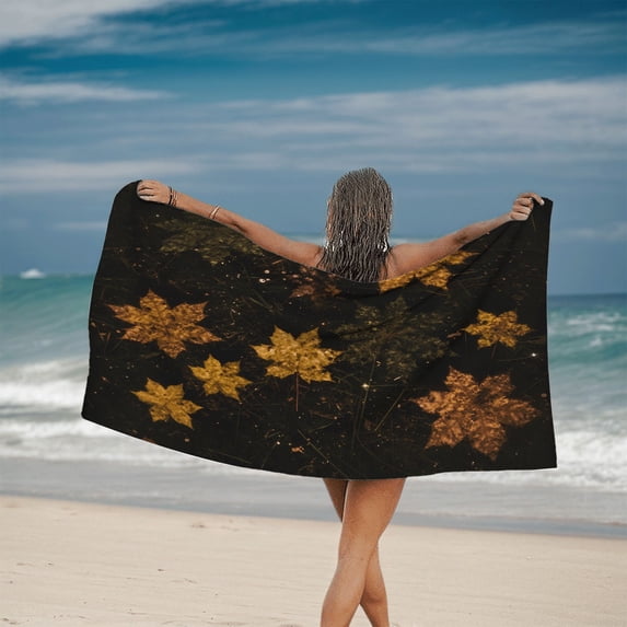 Autumn Leaves Pattern Beach Towel - Vibrant Yellow Orange & Brown ...