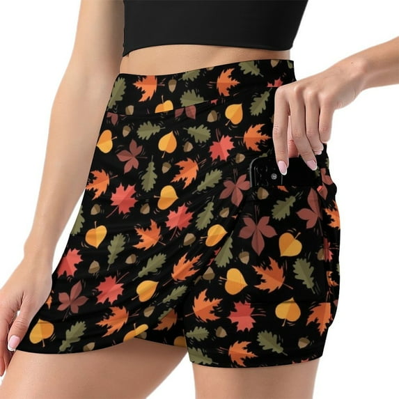 Autumn Leaves Pattern Black Background Light proof trouser skirt new in ...