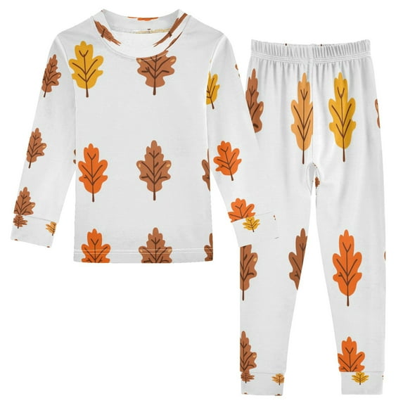 Autumn Leaves Pattern Cotton Pajamas 2 Piece Set Sleepwear Soft and ...
