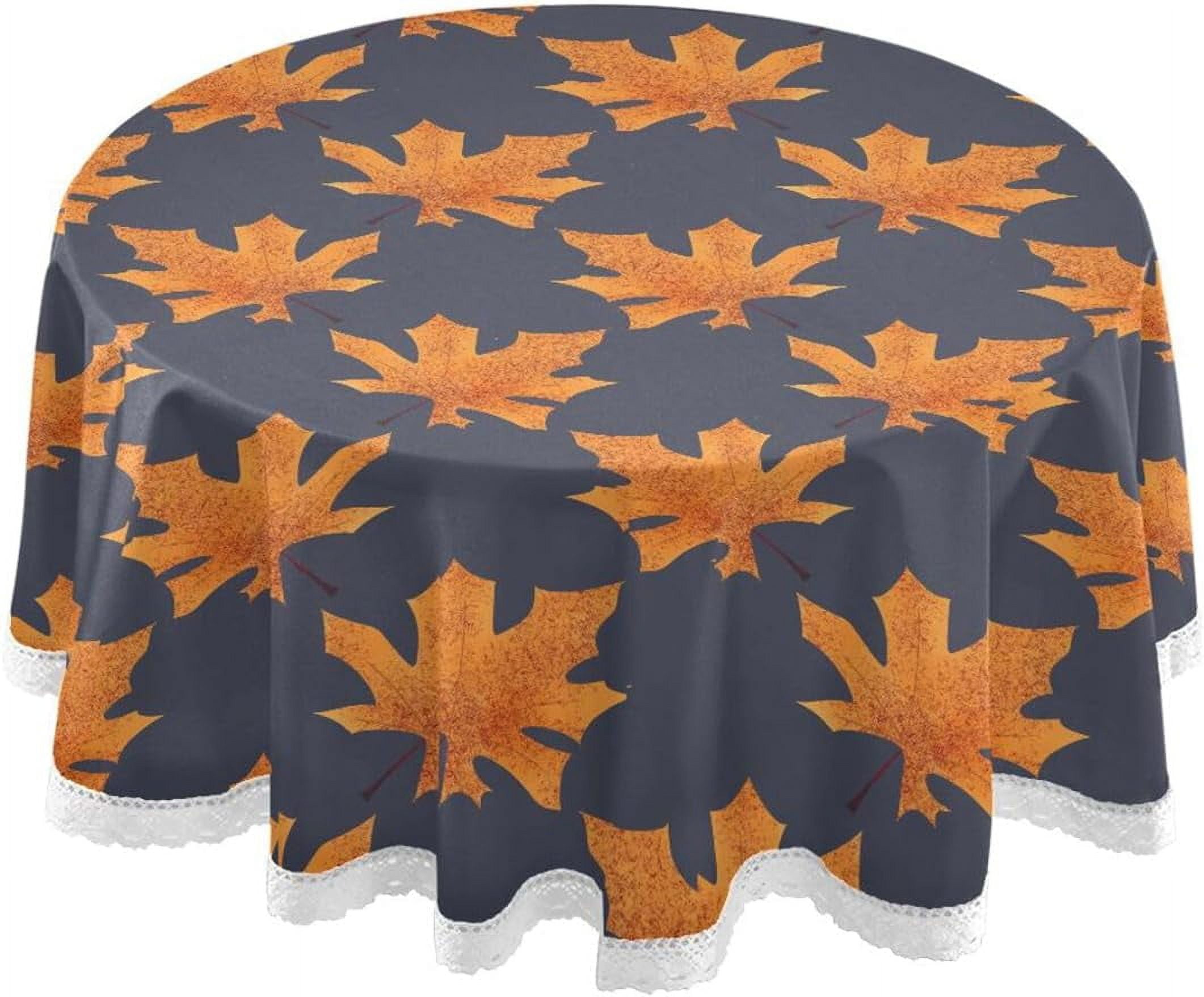 Autumn Leaves Pattern Printed Lace Round Table Cover 60h Tablecloth for ...