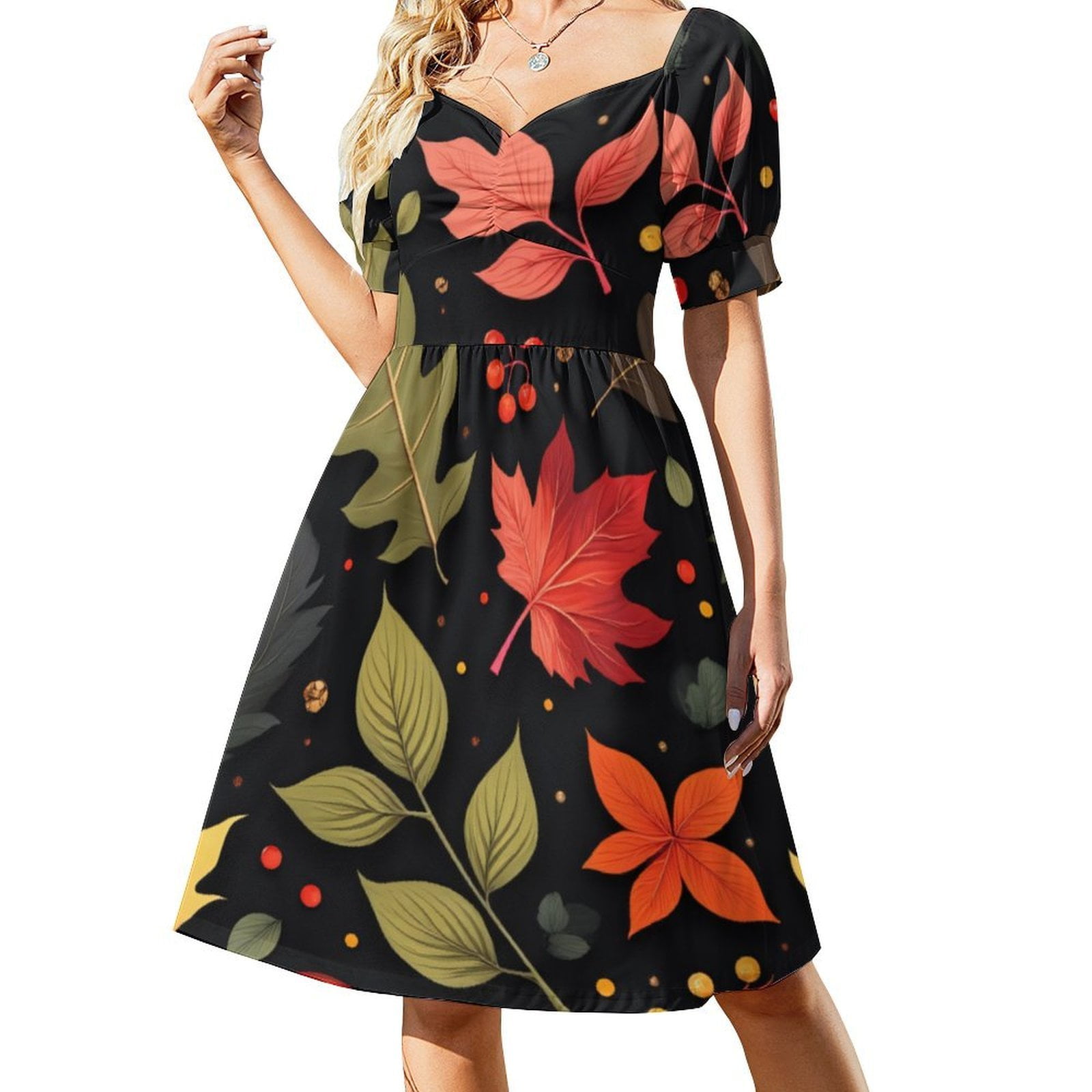 Autumn Leaves Pattern Summer Women's Dress 2025 Elegant Dresses Plus ...