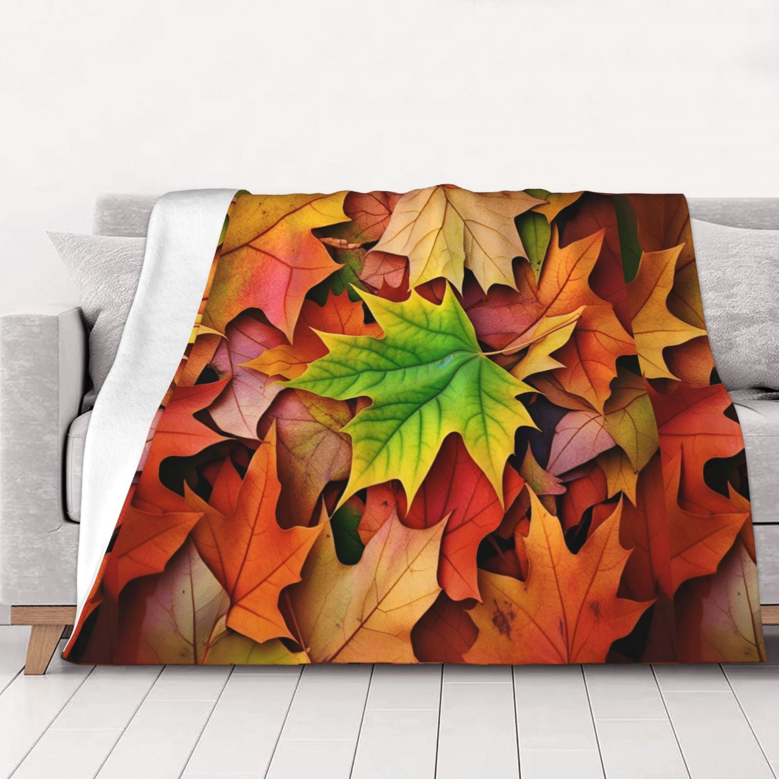 Autumn Leaves Pattern Throws Blanket Fleece Soft Cozy Warm Plush for ...