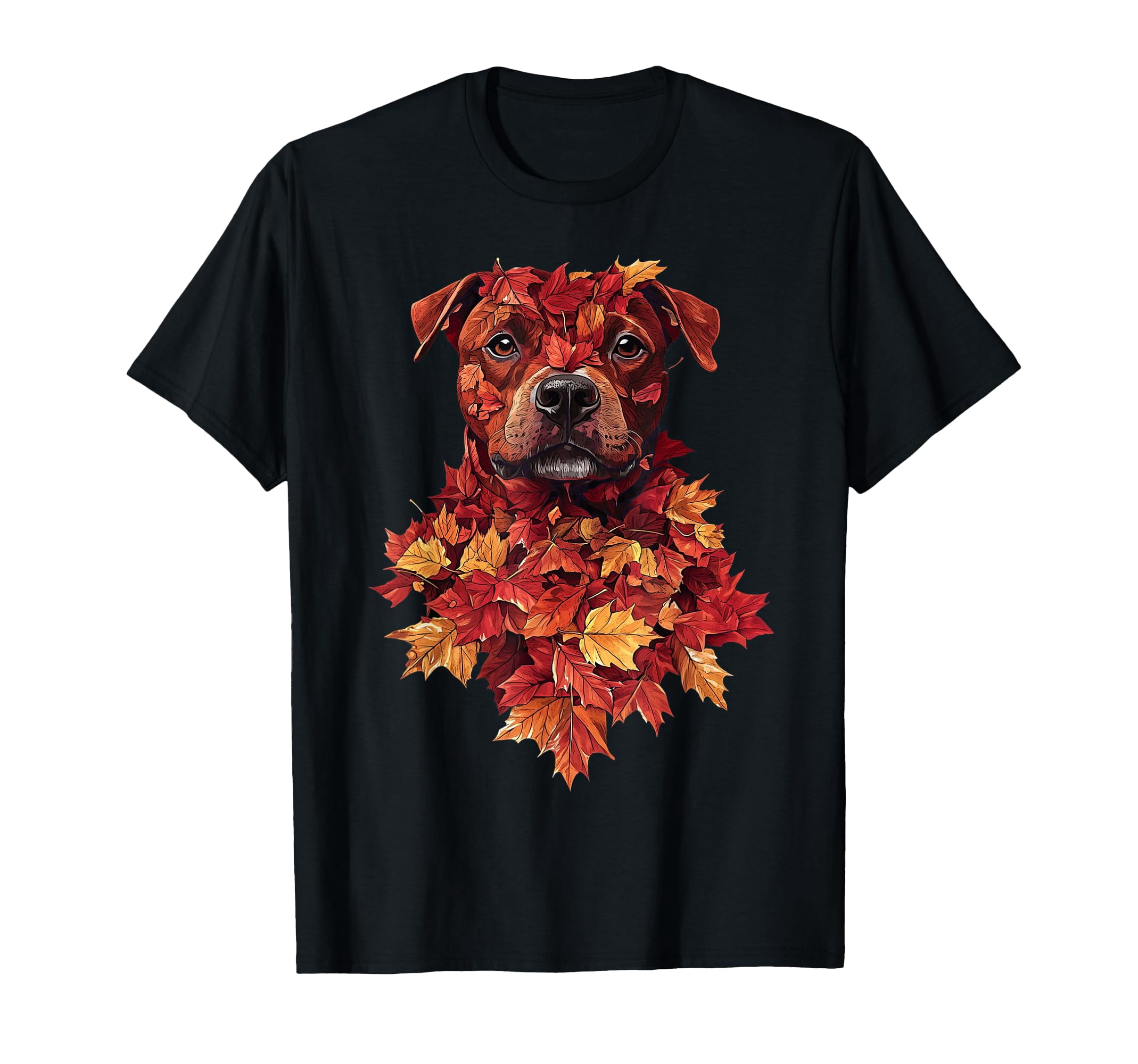 Autumn Leaves Pitbull Design T-Shirt for Dog Lovers - Perfect Fall ...
