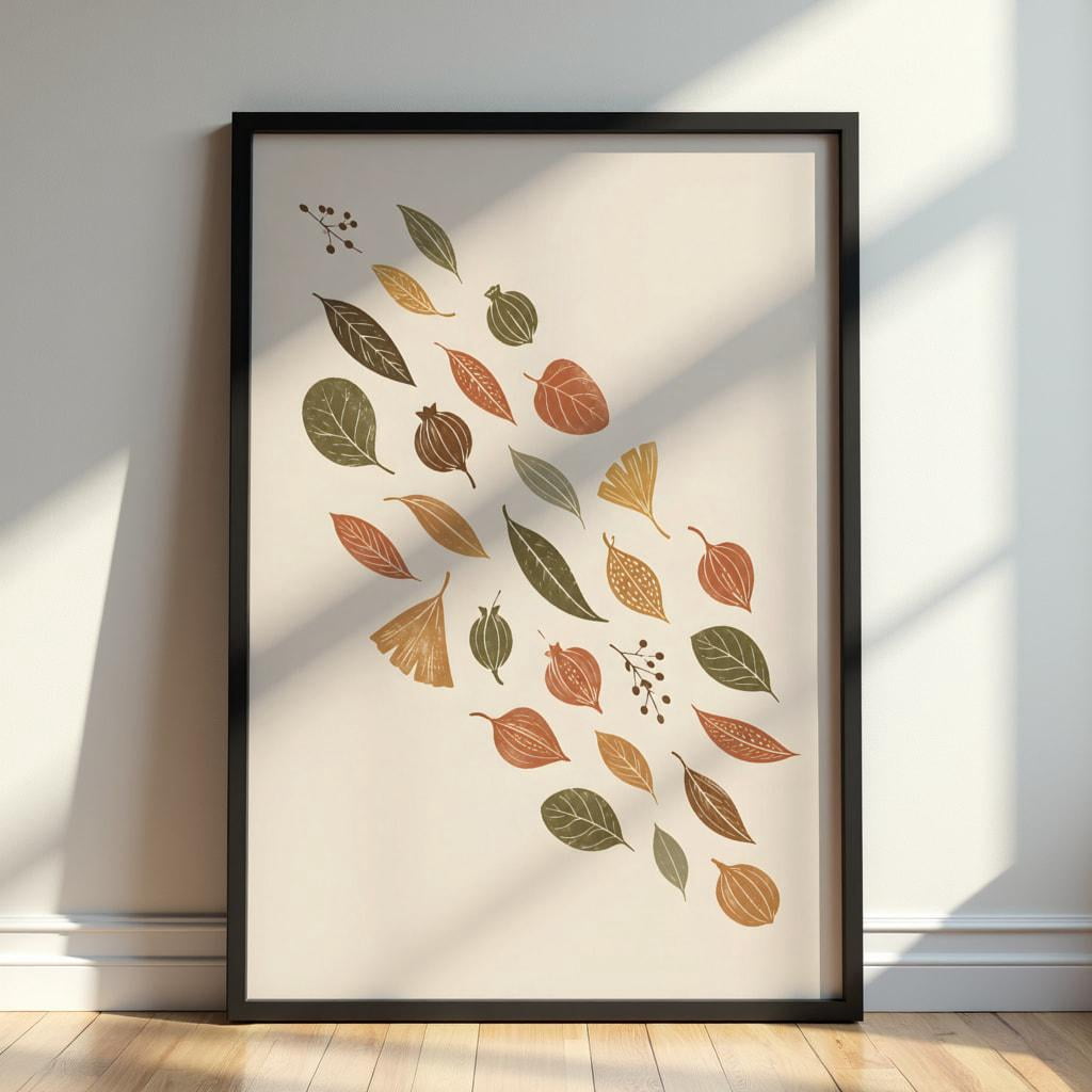 Autumn Leaves Print Minimal Botanical Wall Art Neutral Fall Decor ...