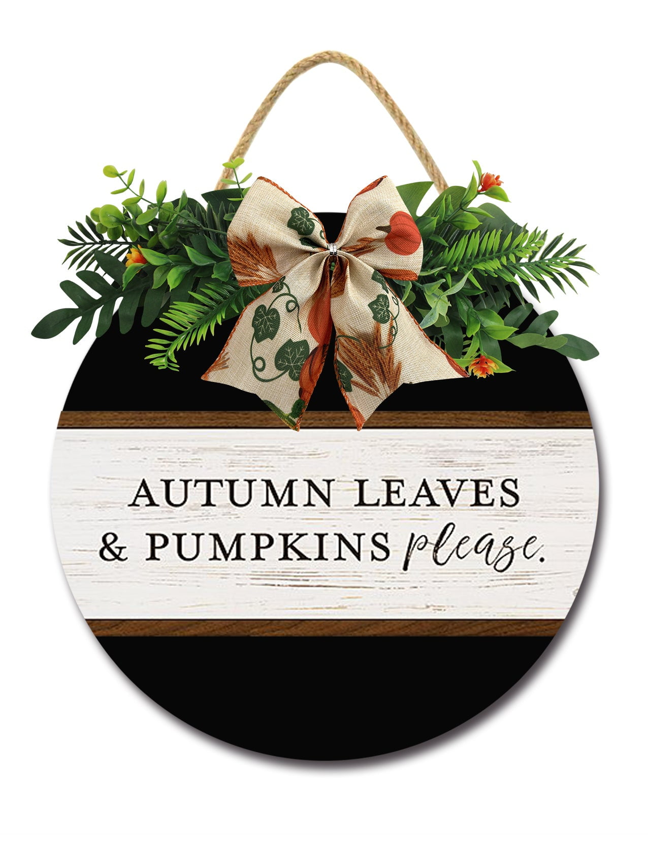 Autumn Leaves & Pumpkins Please Door Sign Home Decor Round Wood Wreaths Wall Hanging Sign ...