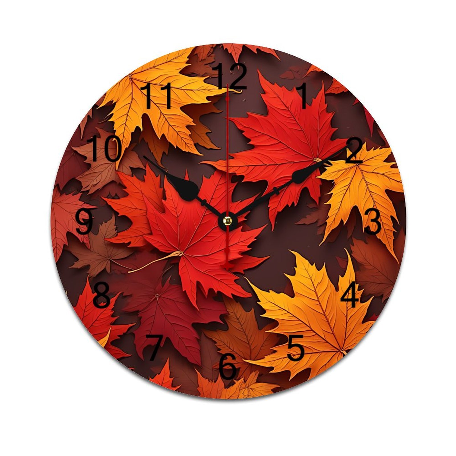 Autumn Leaves Red Yellow Bedroom Wall Clock Large Modern Kitchen ...