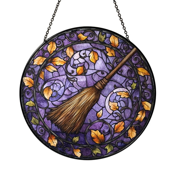 Autumn Leaves Scene Stained Glass Style Suncatcher, Rustic Fall ...