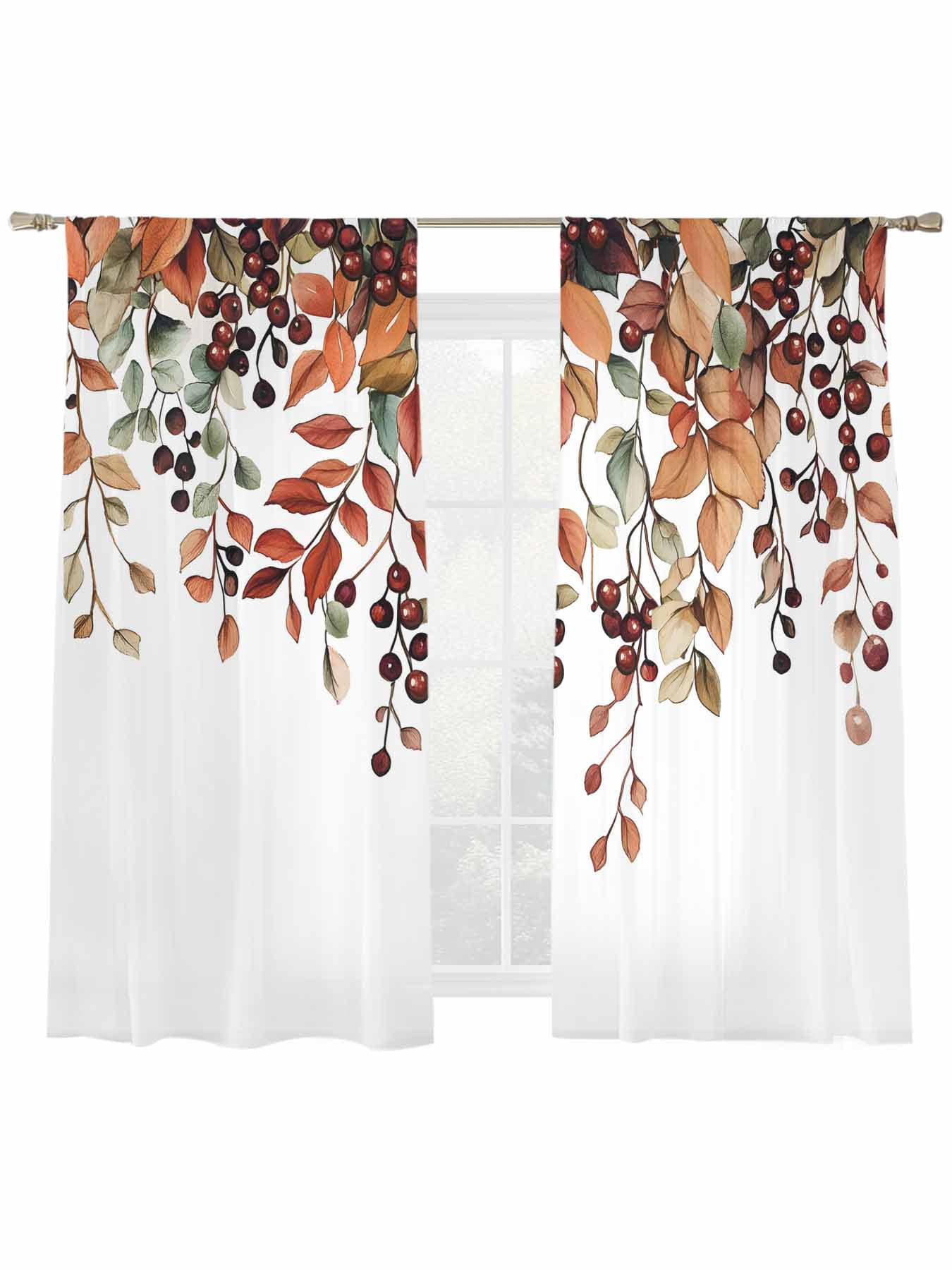 Autumn Leaves Sheer Curtains 2 Panels Set Eucalyptus Leaf Fruit Pulp ...