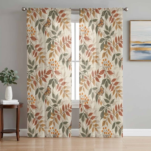 Autumn Leaves Sheer Curtains 63 Inch Length 2 Panels Set, Rustic ...
