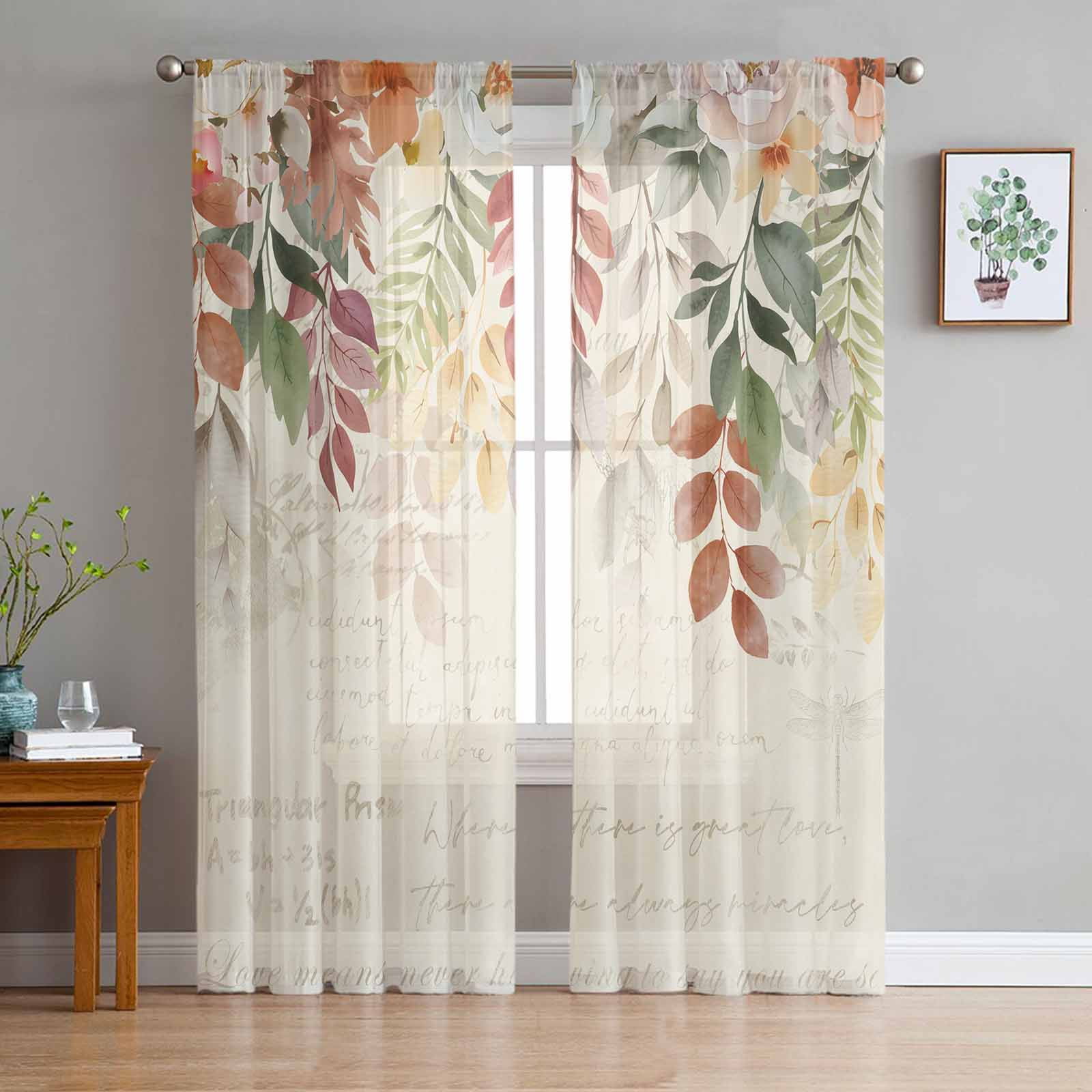 Autumn Leaves Sheer Curtains 63 Inch Length 2 Panels Set, Semi ...