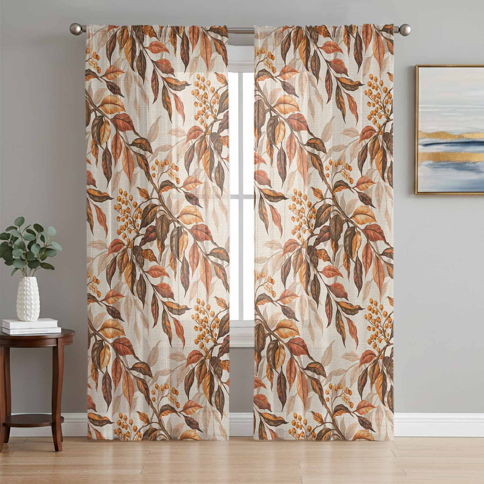 Autumn Leaves Sheer Curtains 72 Inch Length 2 Panels Set, Fall Vintage ...
