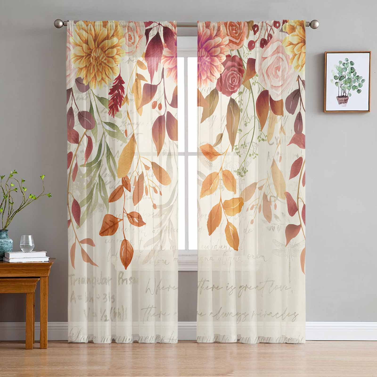 Autumn Leaves Sheer Curtains 72 Inches Long 2 Panels Set, Window Sheer ...