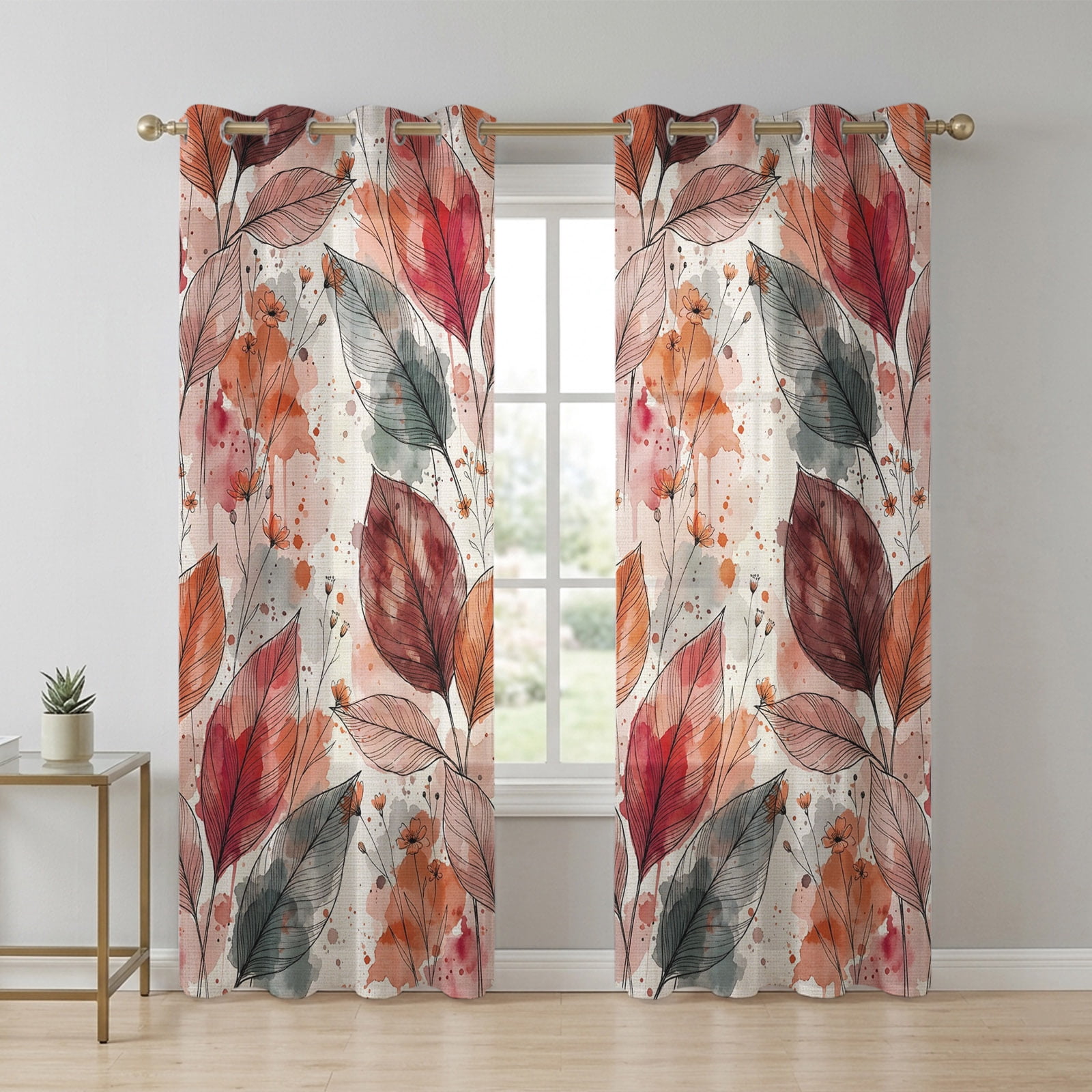 Autumn Leaves Sheer Curtains 84 Inch Long 2 Panels, Botanical Rustic ...