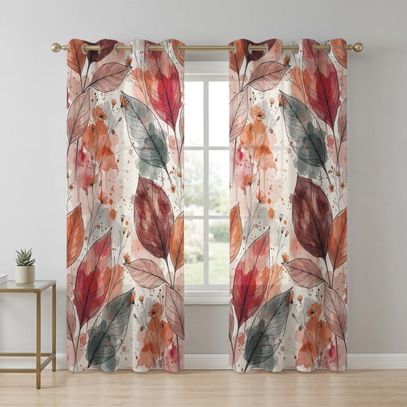 Autumn Leaves Sheer Curtains 84 Inch Long 2 Panels, Botanical Rustic ...
