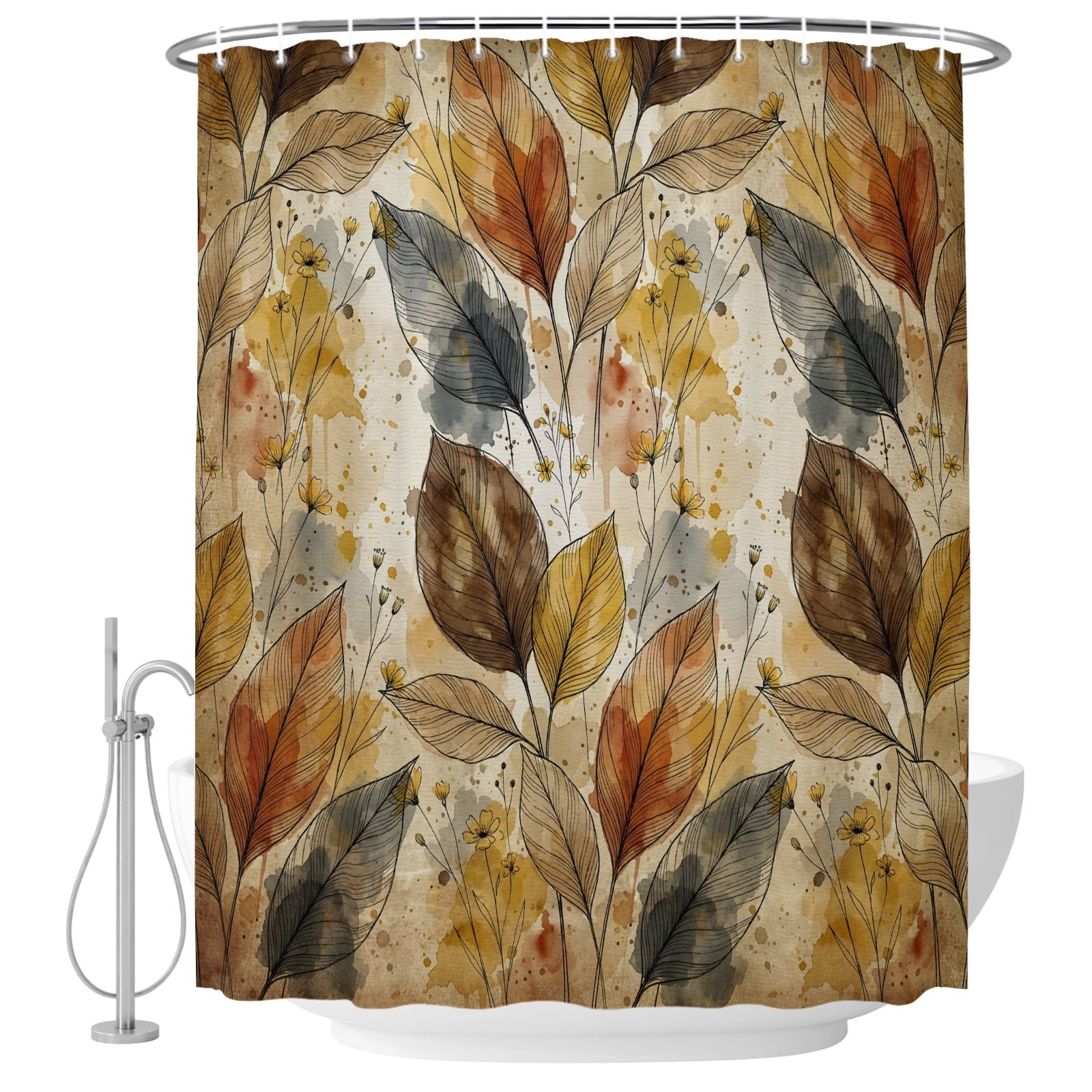Autumn Leaves Shower Curtain for Bathroom, Botanical Rustic Brown ...