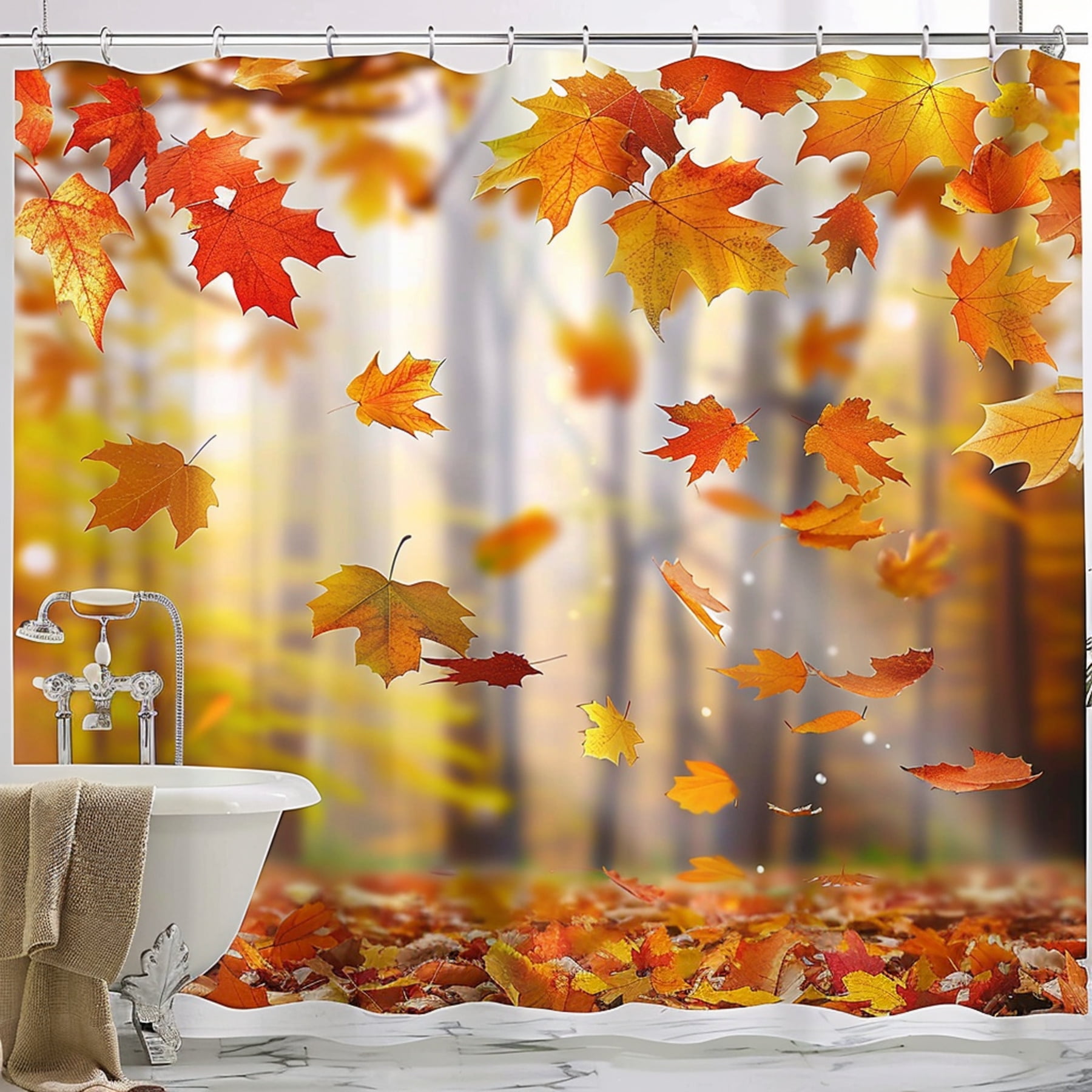 Autumn Leaves Shower Curtain Fall Themed Bathroom Decor with Falling ...