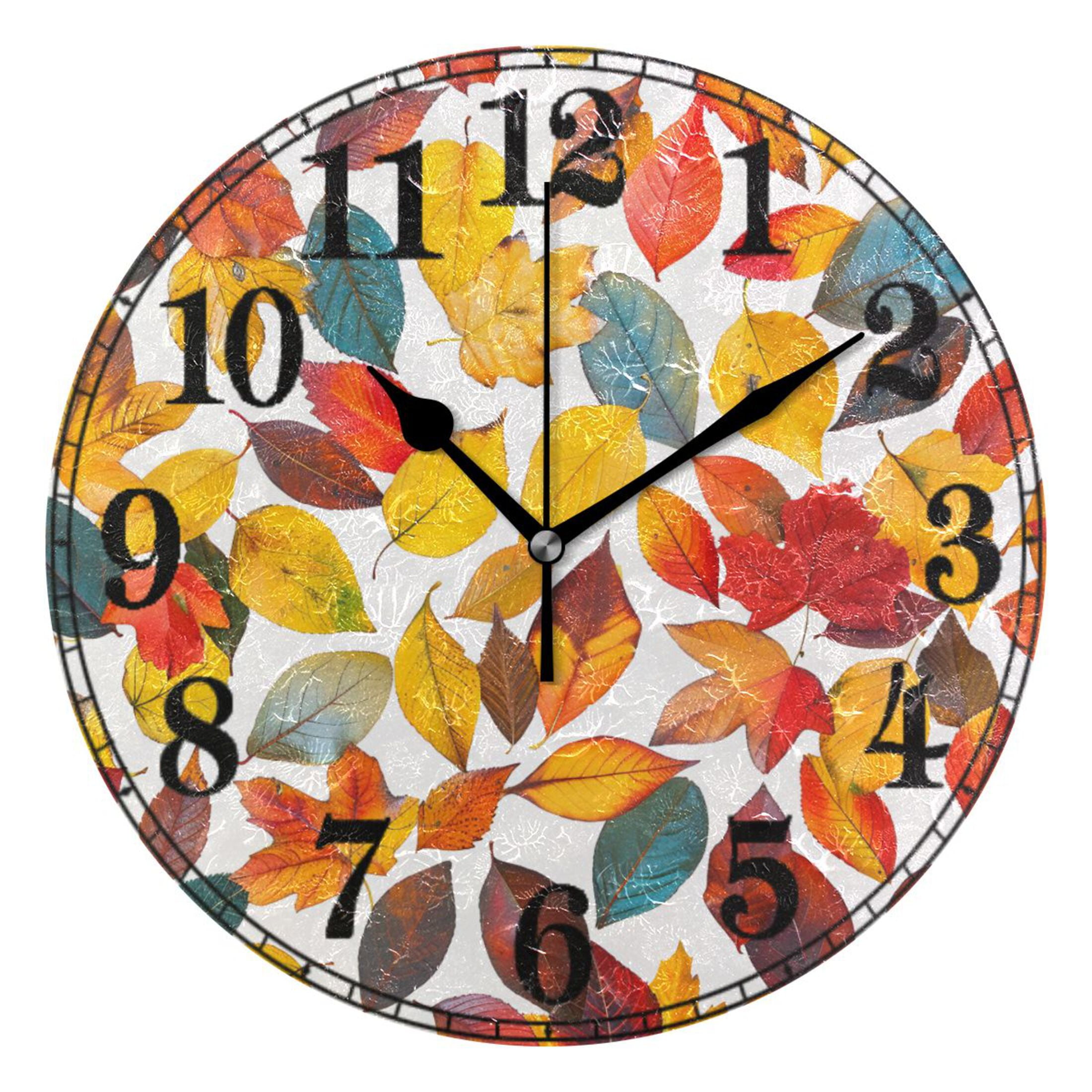 Autumn Leaves Silent Wall Clock 10" Non-Ticking Battery Clock - Walmart.com