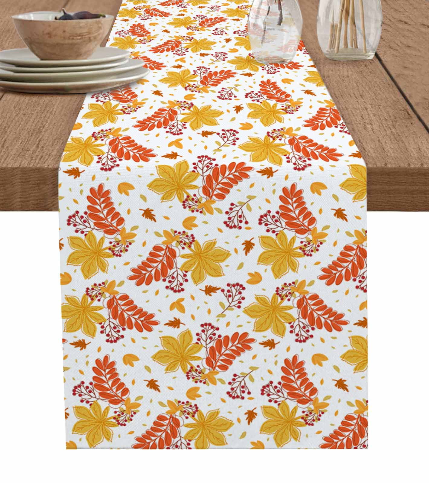 Autumn Leaves Simple Lines Retro Table Runner ration Home r Dinner ...
