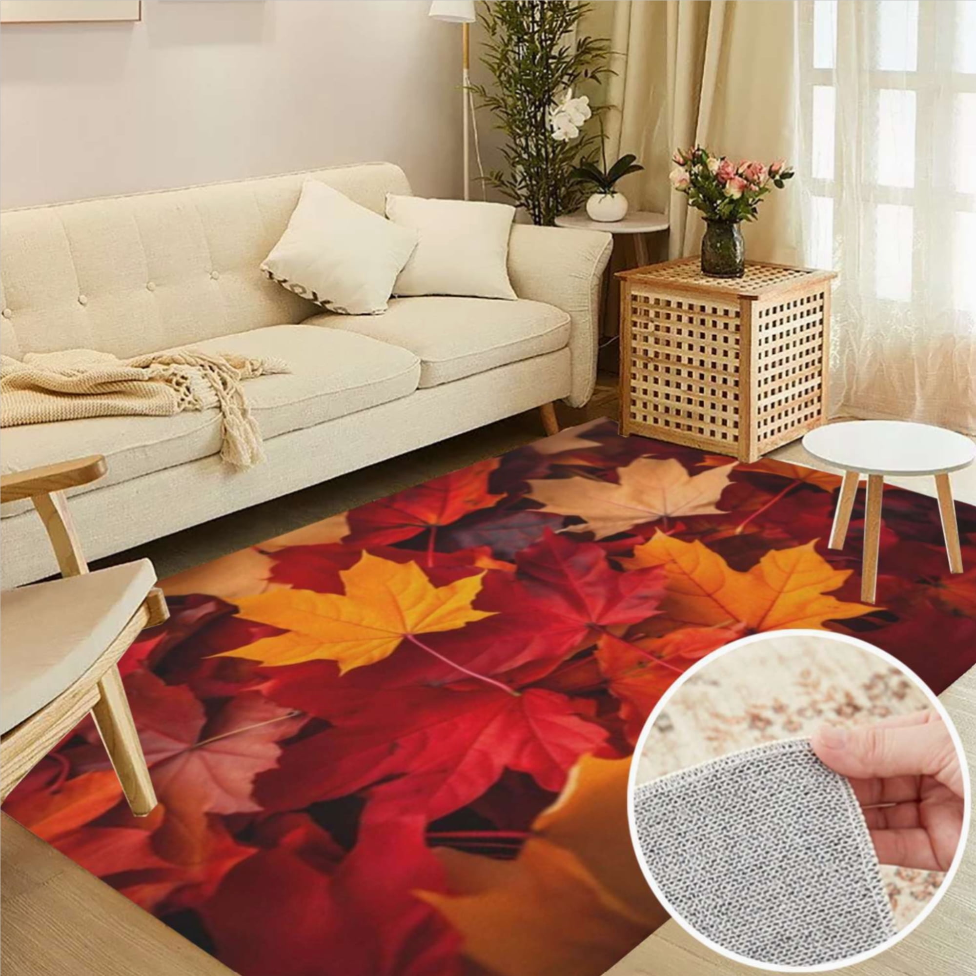 Autumn Leaves Soft Large Area Rugs Washable Rug With Non-Slip Backing ...