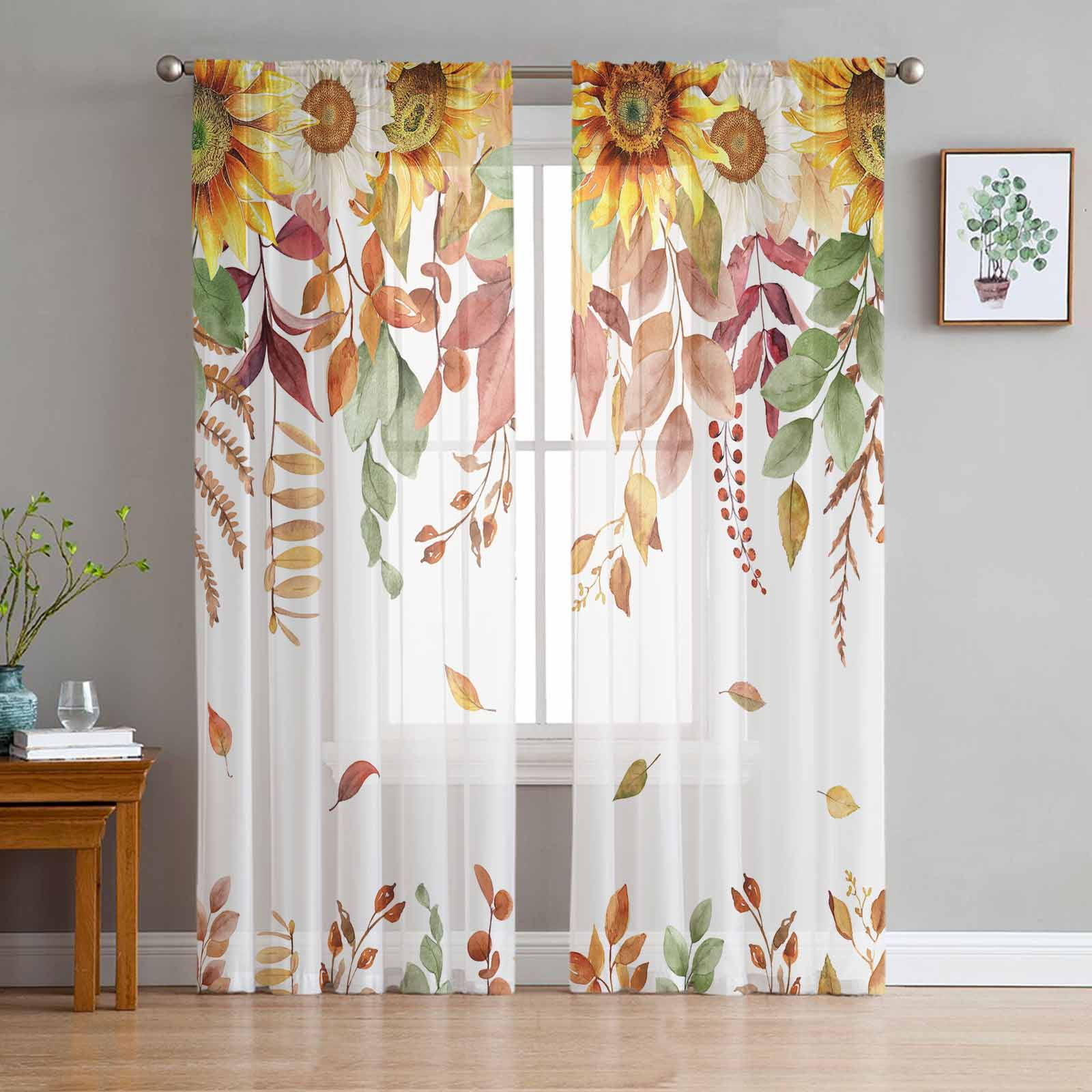 Autumn Leaves Sunflower Tulle Curtains for Living Room Sheer Curtain ...
