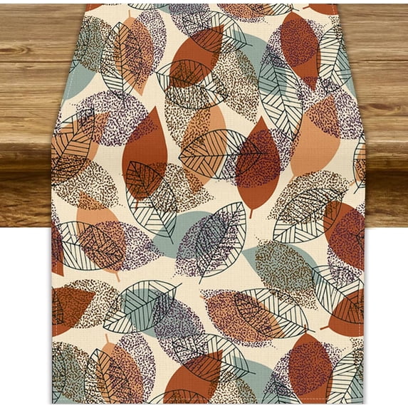 Autumn Leaves Table Runner,Brown Beige Retro Leaf Silhouette Dinner ...