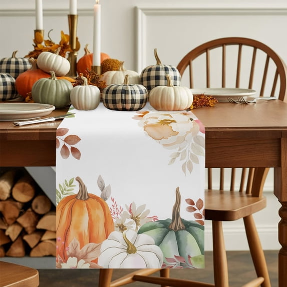 Autumn Leaves Thanksgiving Pumpkin Table Runner 13x72in Non-Slip Cotton ...